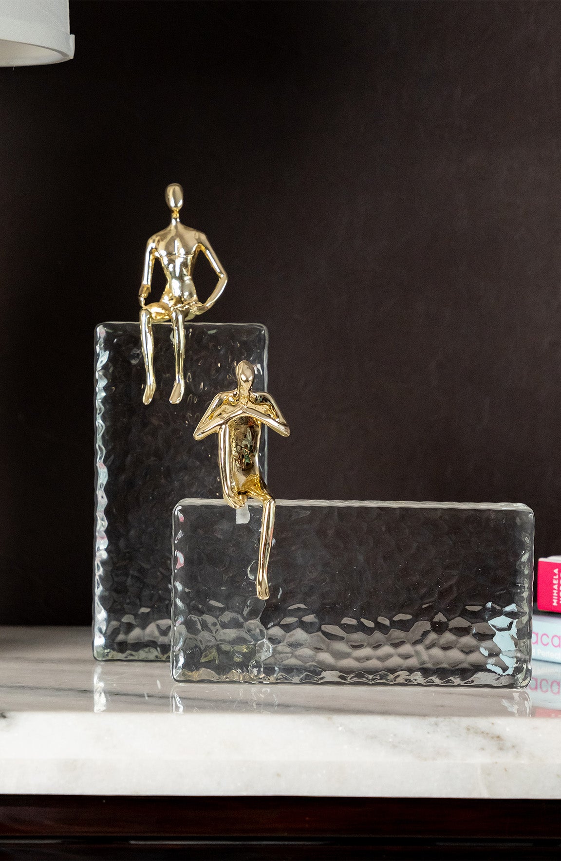 Midas Men On Crystal Set Of 2 Crystal Metal Merge Decor Object